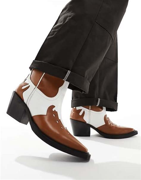 Asos Design Bottes Style Santiags En Cuir à Talons Cubains Et