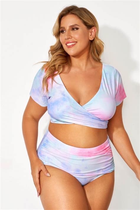 Tie Dye Printed V Neck Elegant Bikini Top Meet Curve Meet Curve