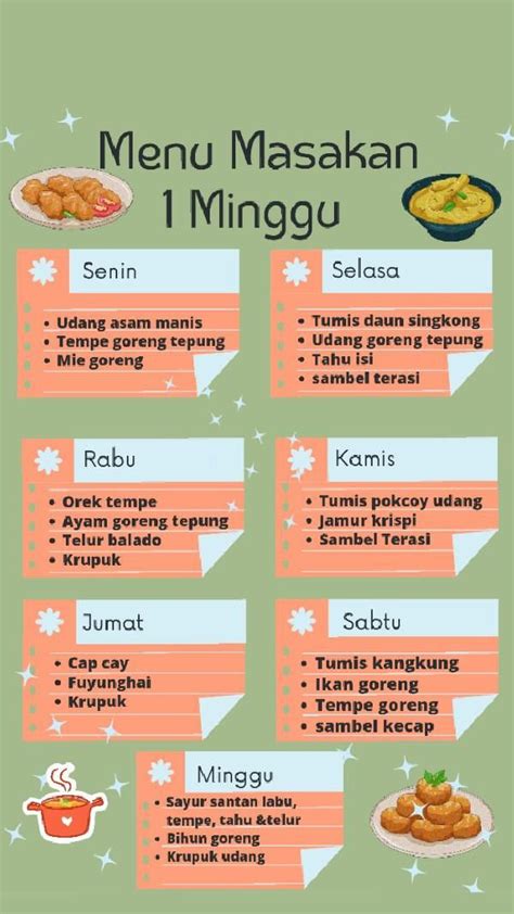 Menu Masakan Untuk 1 Minggu Perencanaan Menu Resep Masakan Sehat