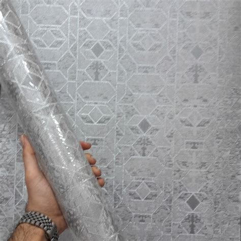 خرید و قیمت کاغذ دیواری طوسی پتینه طرح هندسی شایندار 100درصد قابل شستشو