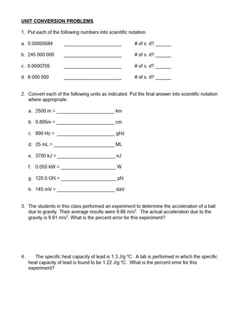 Unit Conversion Problems Pdf