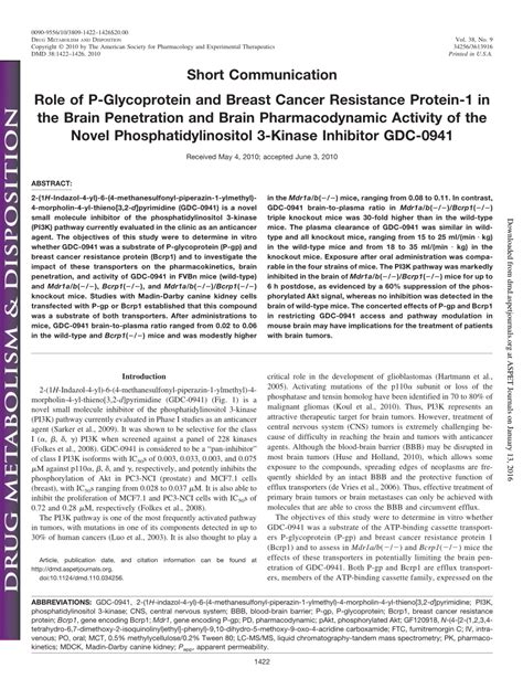 Pdf Role Of P Glycoprotein And Breast Cancer Resistance Protein 1 In