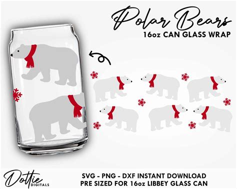Polar Bear Libbey Glass Svg Winter Christmas 16oz Libbey Can Wrap Svg