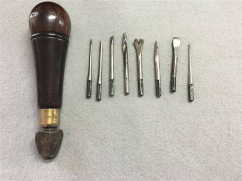 Vintage Us Fray And Co Ct Screw Driver Tool Rosewood Handle 8 Bits