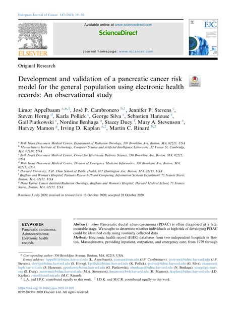 Pdf Development And Validation Of A Pancreatic Cancer Prediction