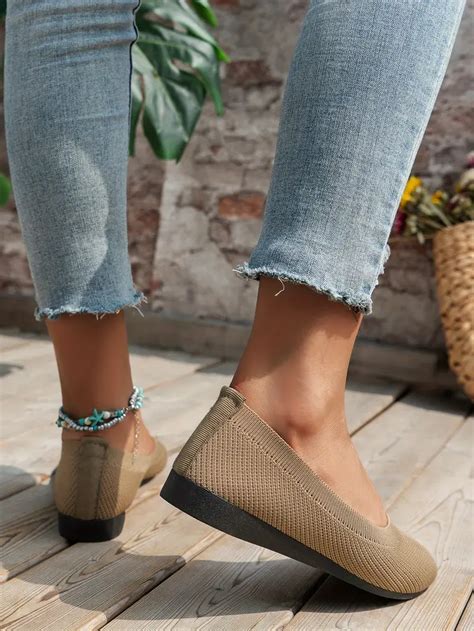 Women Color Flat Shoes Breathable Knit Slip Shoes Temu South Africa