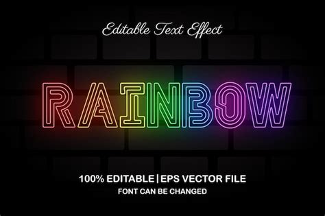 Efecto de texto editable de luz de arco iris de neón estilo d Vector Premium