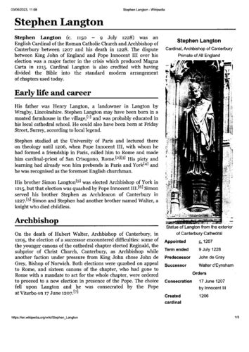 Stephen Langton 1150 1228 Magna Carta 1215 Archbishop Of Canterbury