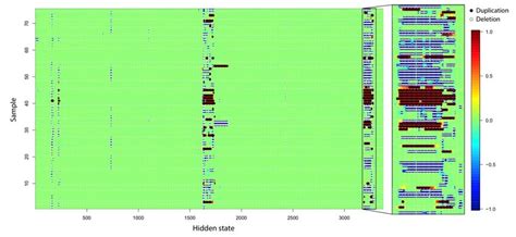 cnv score at each hidden state from 75 related individuals with snp
