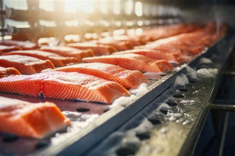 The Detail Of A Fish Salmon Factory Processing Line Fish And Food