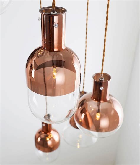 Contemporary 6 Light Copper Cluster Pendant Stylish Multi Drop