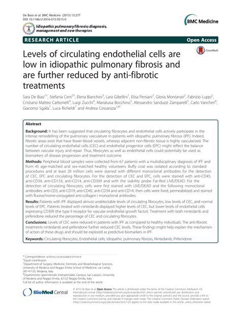 Pdf Levels Of Circulating Endothelial Cells Are Low In Idiopathic