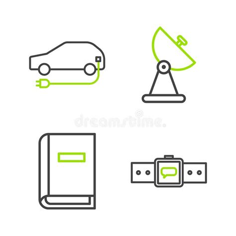 Set Line Smartwatch User Manual Radar And Electric Car Icon Vector
