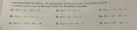 Solved Checking Analytic Skills For Each Quadratic Function