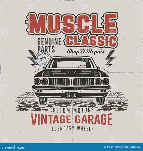 Vintage Hand Drawn Muscle Car T Shirt Design Classic Car Poster With