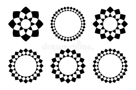 Decorative Circle Design Elements Set Radial Geometric Patterns Stock Illustration