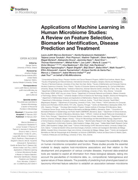 Pdf Applications Of Machine Learning In Human Microbiome Studies A