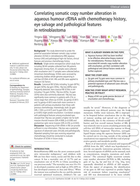 Pdf Correlating Somatic Copy Number Alteration In Aqueous Humour Cfdna With Chemotherapy