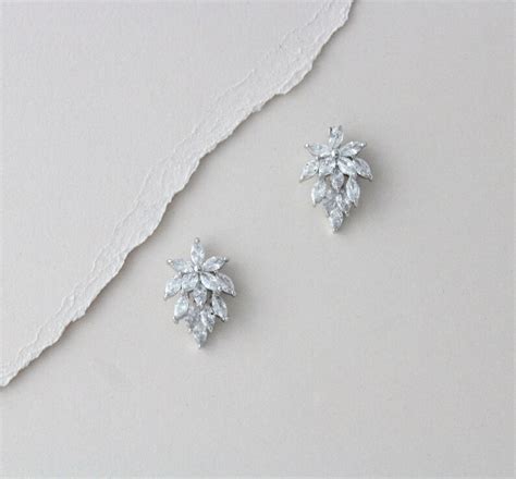 Dainty Stud Earrings Rose Gold Bridal Earrings Bridal Etsy
