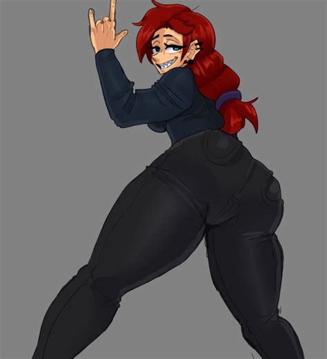 Rule 34 Annie Vel Ge Ass Blue Eyes Earrings Looking Back Pose Red Hair Sharp Teeth Vel Ge