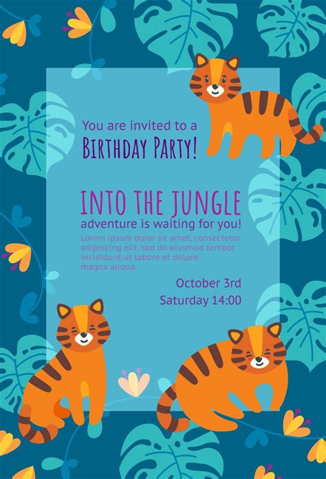 Carte D Invitation D Anniversaire Avec Des Tigres Conception D Invitation Verticale Pour Les