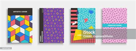 예술 다채로운 추상 포스터 템플릿 플래 카드 브로셔 배너 배경 전단지 세트 패션 복고풍 디자인 80 90s 밝은 트렌디 커버 0명에 대한 스톡 벡터 아트 및 기타 이미지