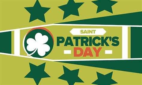 세인트 패트릭의 날 전통적인 아일랜드 해피 홀리데이 3월 17일 연례 축하 클로버와 샴록 잎 녹색 과 오렌지 파티 디자인 아일랜드 색상 포스터 카드 배너 및 배경 벡터