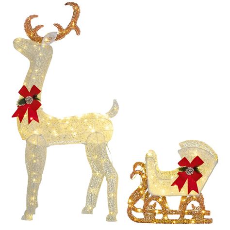 Outsunny Light Up Reindeer Sleigh Christmas De Cazaar