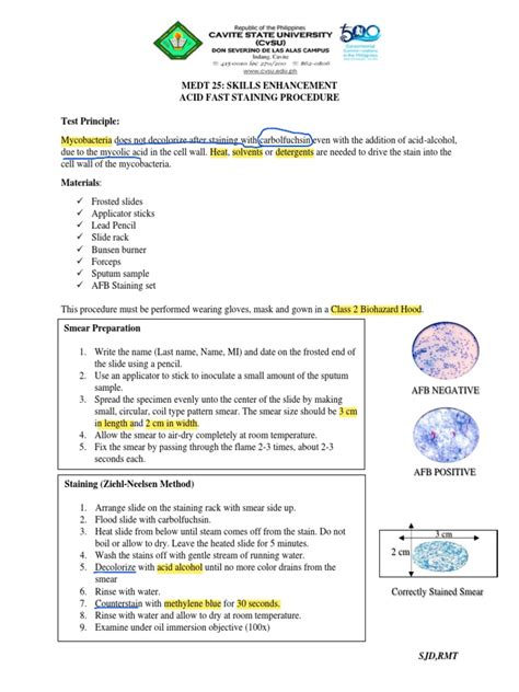 Acid Fast Staining Procedure Pdf Staining Laboratory Techniques