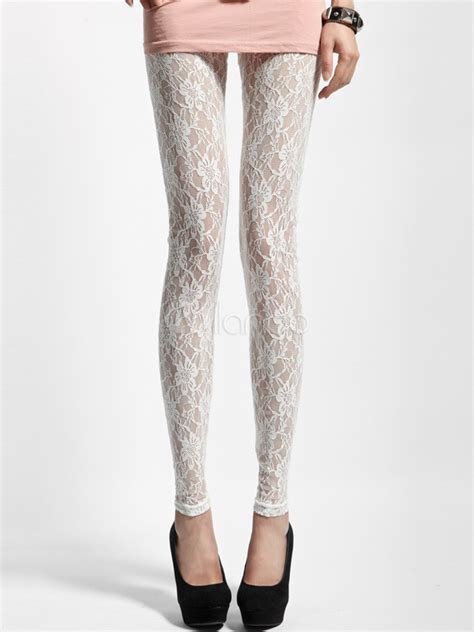 Sweet White Lace Womens Leggings
