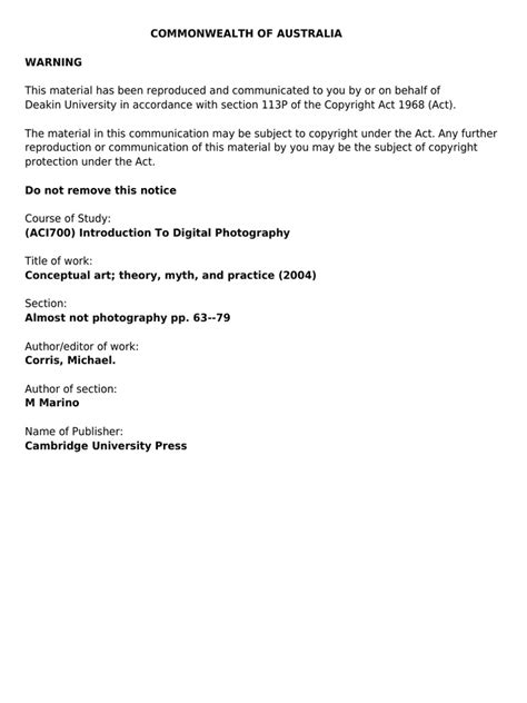 Aci700 Corris Michael Conceptual Art Theory Myth And Practice Almost Not Photography Pp63 79