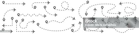 Itinéraires Aériens Trajectoire Plane Jeu Dicônes De Chemin De Déplacement Illustration