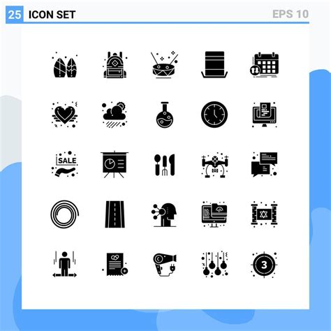 25 Universal Solid Glyph Signs Symbols Of Classes Top Hat Drum Top