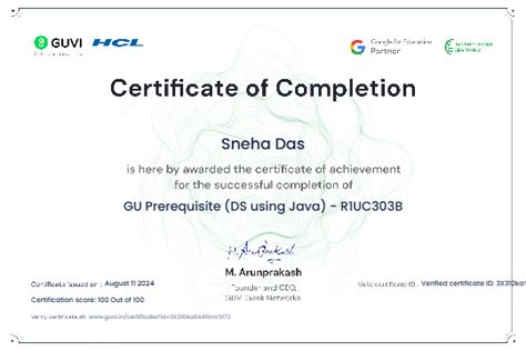 Sneha Das On Linkedin Guvi Certificate