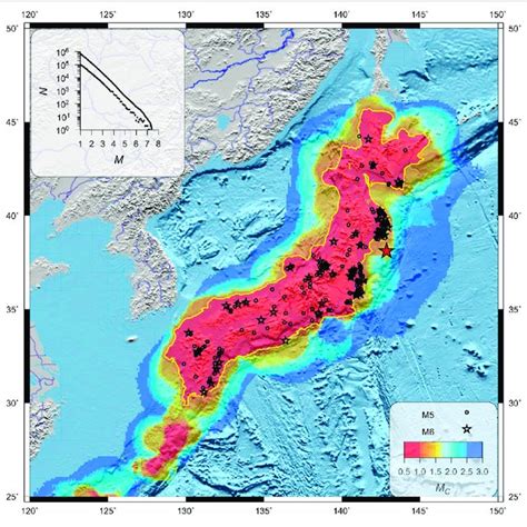 Map Of The Completeness Magnitude M C For The Land Part Of Japan The