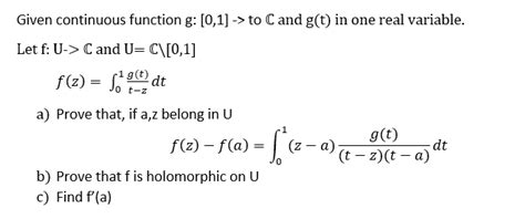 Given Continuous Function G 0 1 To C And G T In Chegg Com