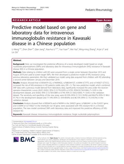 Pdf Predictive Model Based On Gene And Laboratory Data For Intravenous Immunoglobulin