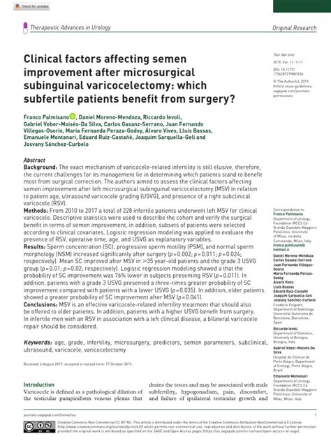 Clinical Factors Affecting Semen Parameters After Varicocelectomy Pdf