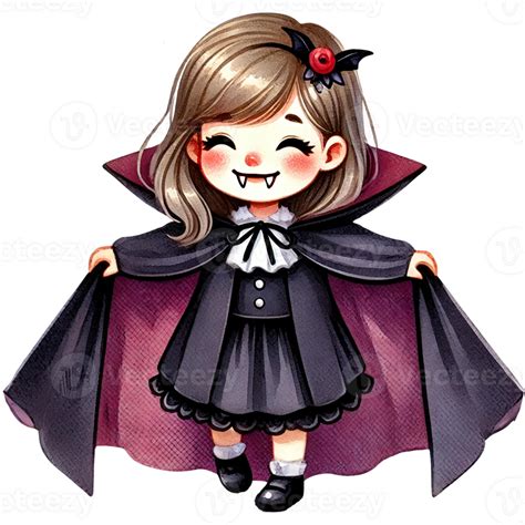 A Cute Vampire Girl In A Black Cape And Dress Smiling Playfully With