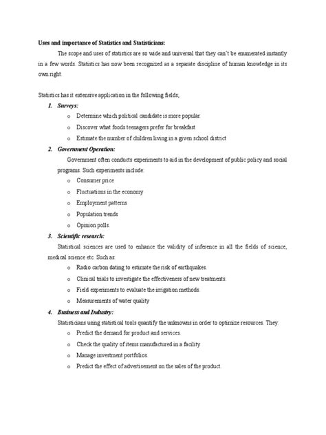 Uses And Importance Of Statistics And Statisticians Pdf