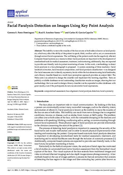 Pdf Facial Paralysis Detection On Images Using Key Point Analysis