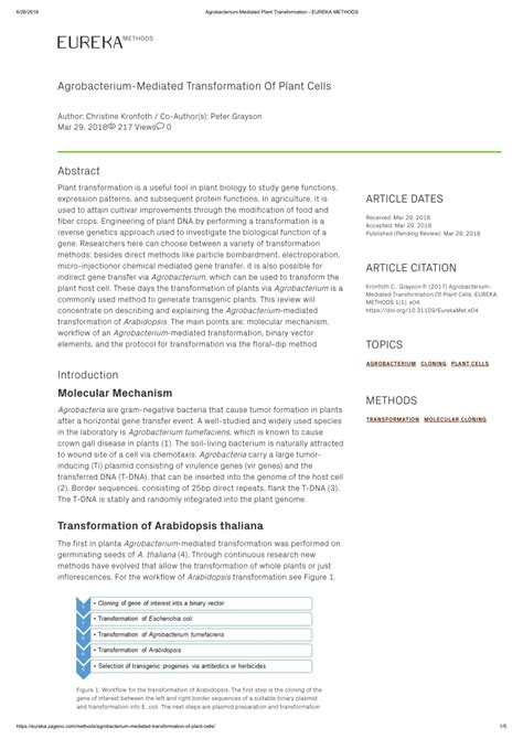 Pdf Agrobacterium Mediated Transformation Of Plant Cells