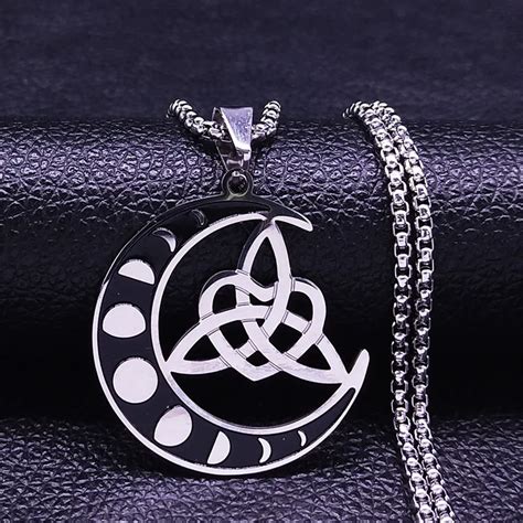 Wicca Trinity Knot Moon Phase Symbol Necklace For Womenmen Gofaer