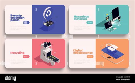 E Waste Management Isometric Set Of Four Horizontal Banners With