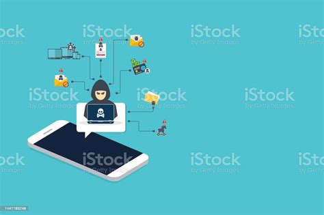 해커 휴대 전화에 악성 코드 알림 해커 경고와 스마트 폰 휴대 전화 사기 오류 메시지에 스팸 데이터 사기 바이러스 플랫 벡터