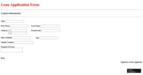 LOAN APPLICATION FORM Codesandbox