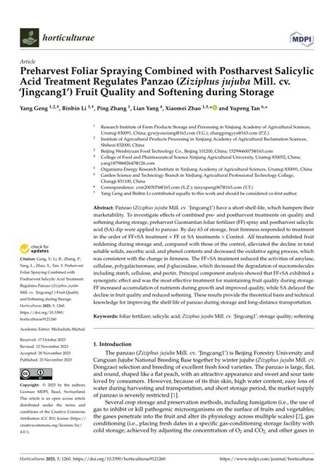Pdf Preharvest Foliar Spraying Combined With Postharvest Salicylic