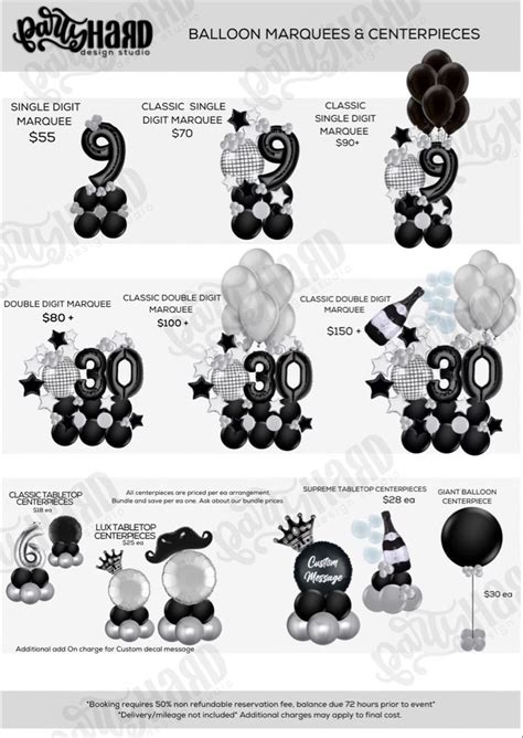 Balloon Menu Price Guide Balloon Decor Balloon Templates Balloon
