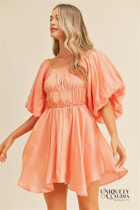 Jessika Iridescent Bubble Sleeve Flared Mini Dress Uniquely Claudia