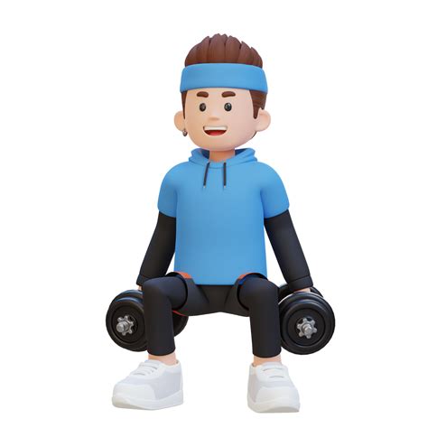 3d Sportsman Character Performing Dumbbell Squats 30775151 Png